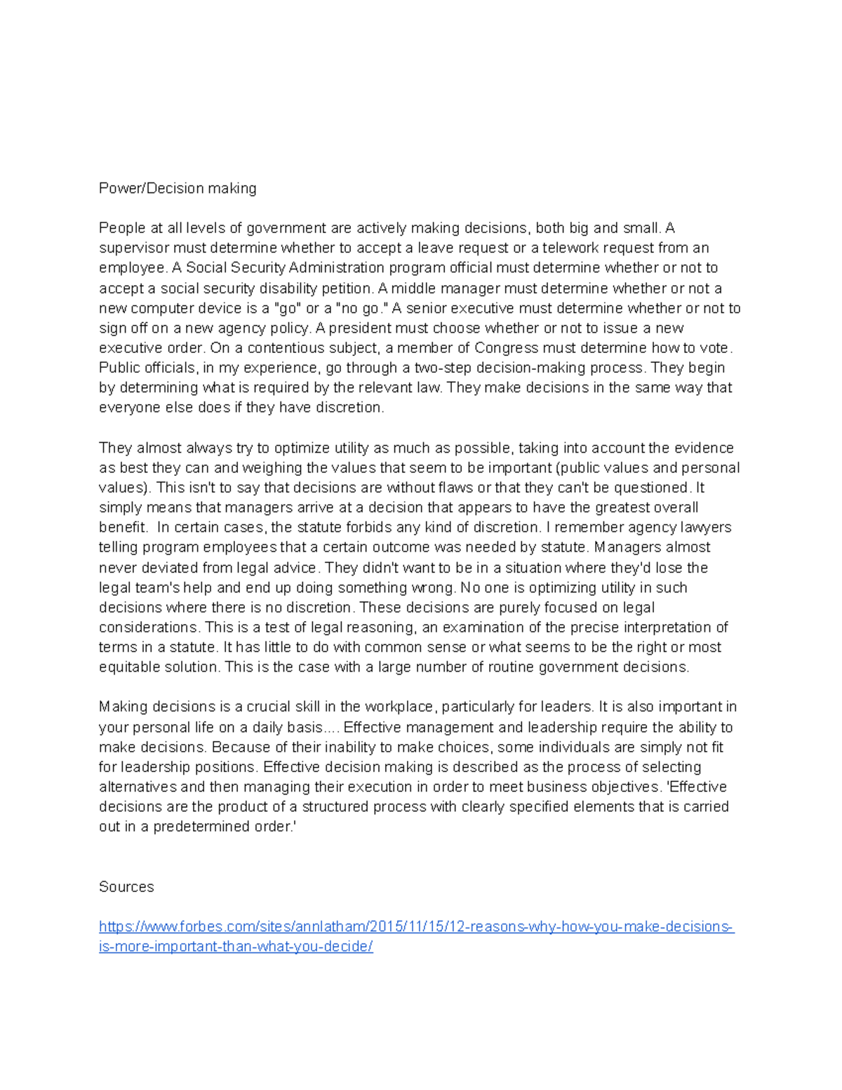 Power Decision making - Power/Decision making People at all levels of ...