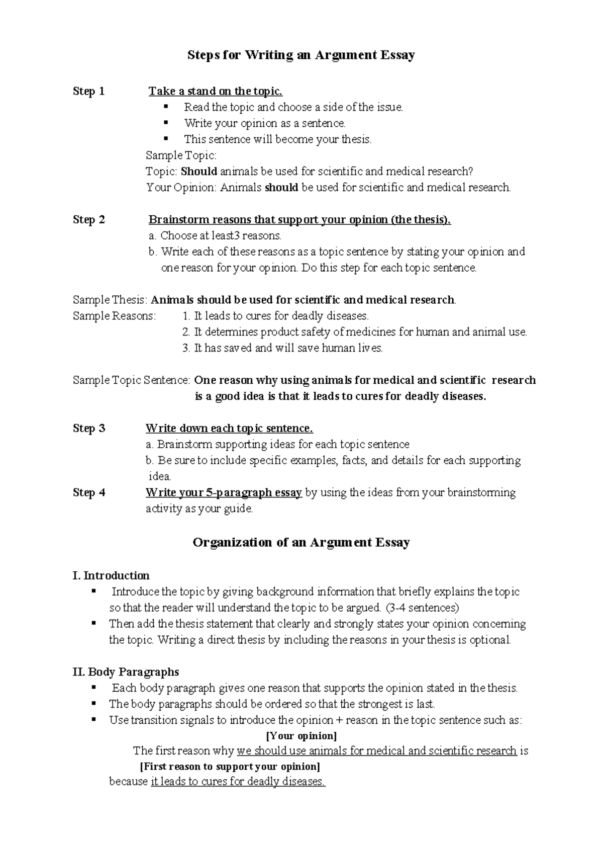 Theory of Argument Essays - Steps for Writing an Argument Essay Step 1 ...