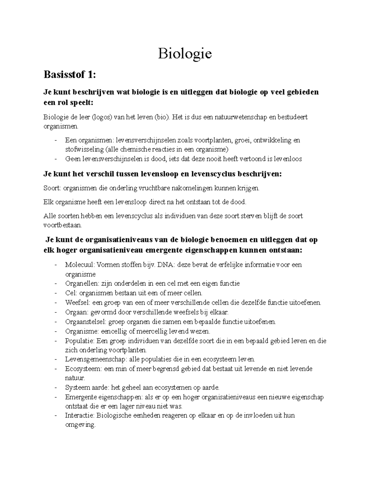 Biologie Hoofdstuk 1 - Biologie Basisstof 1: Je kunt beschrijven wat ...