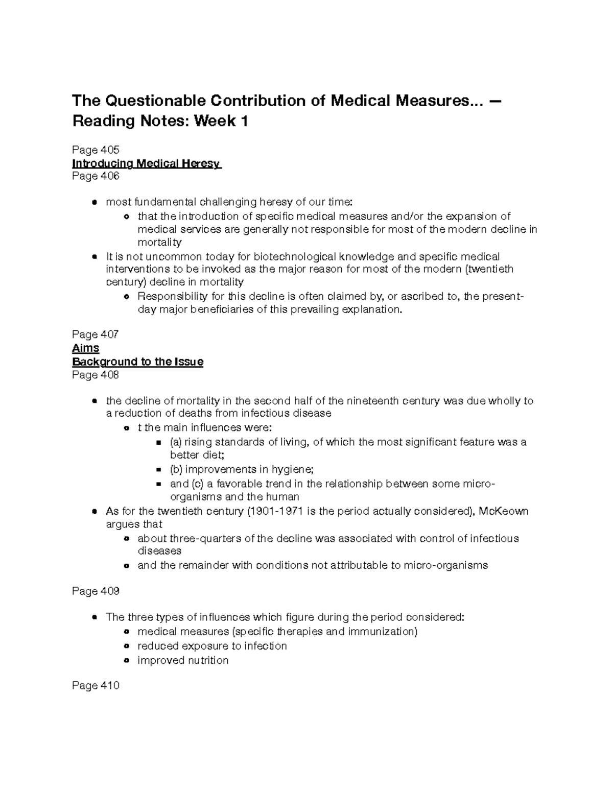 Com Hlt 100 - The Questionable Contribution of Medical Measures ...