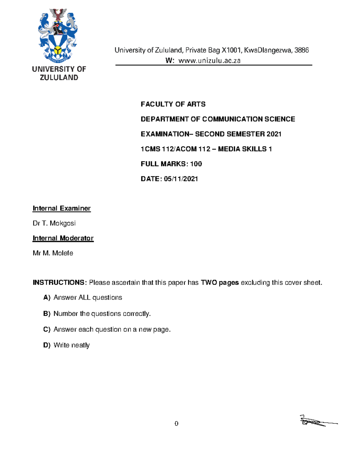 ACMS112ACOM112 EXAM - Media Skills EXAM - 0 FACULTY OF ARTS DEPARTMENT ...