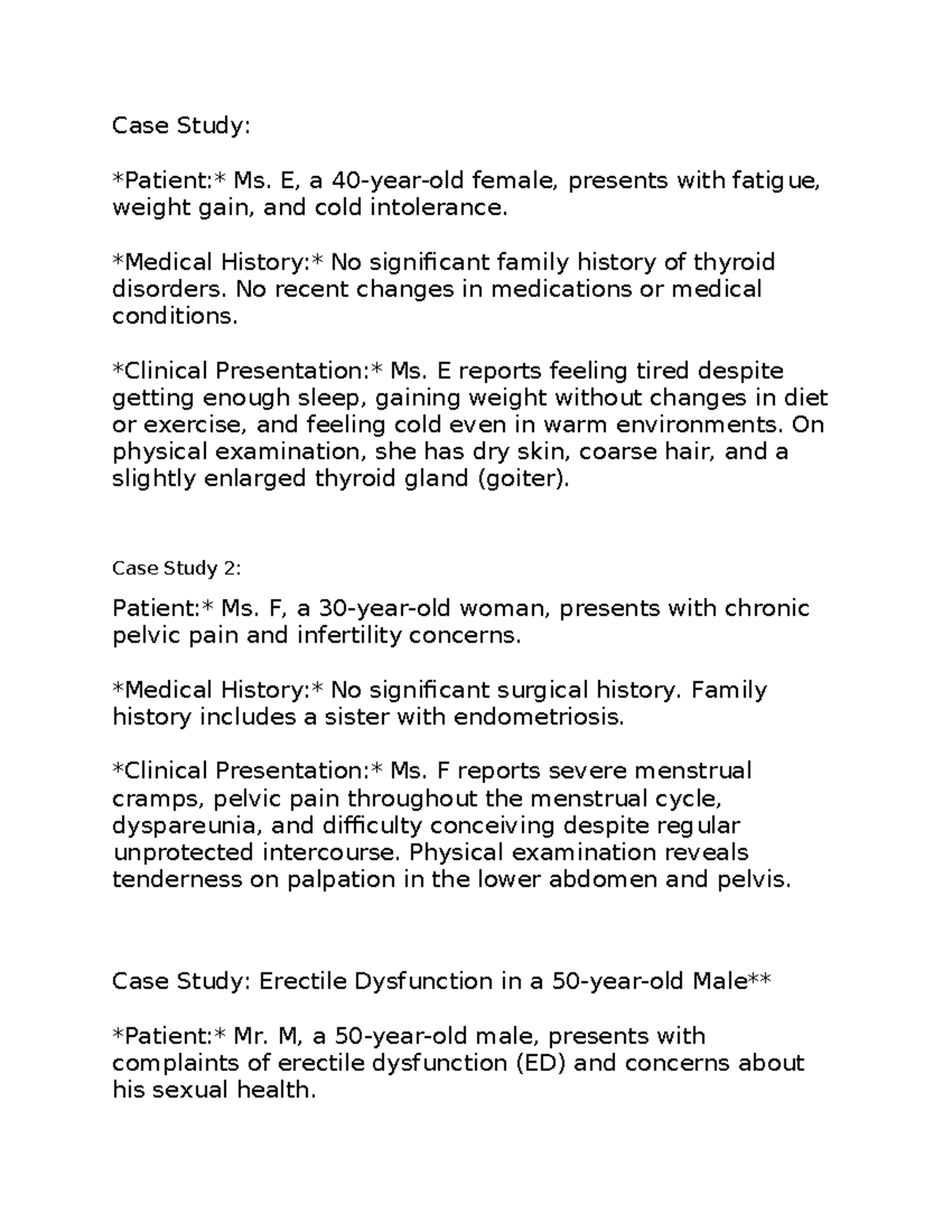 Class Activity - Case Study: Patient: Ms. E, a 40-year-old female ...