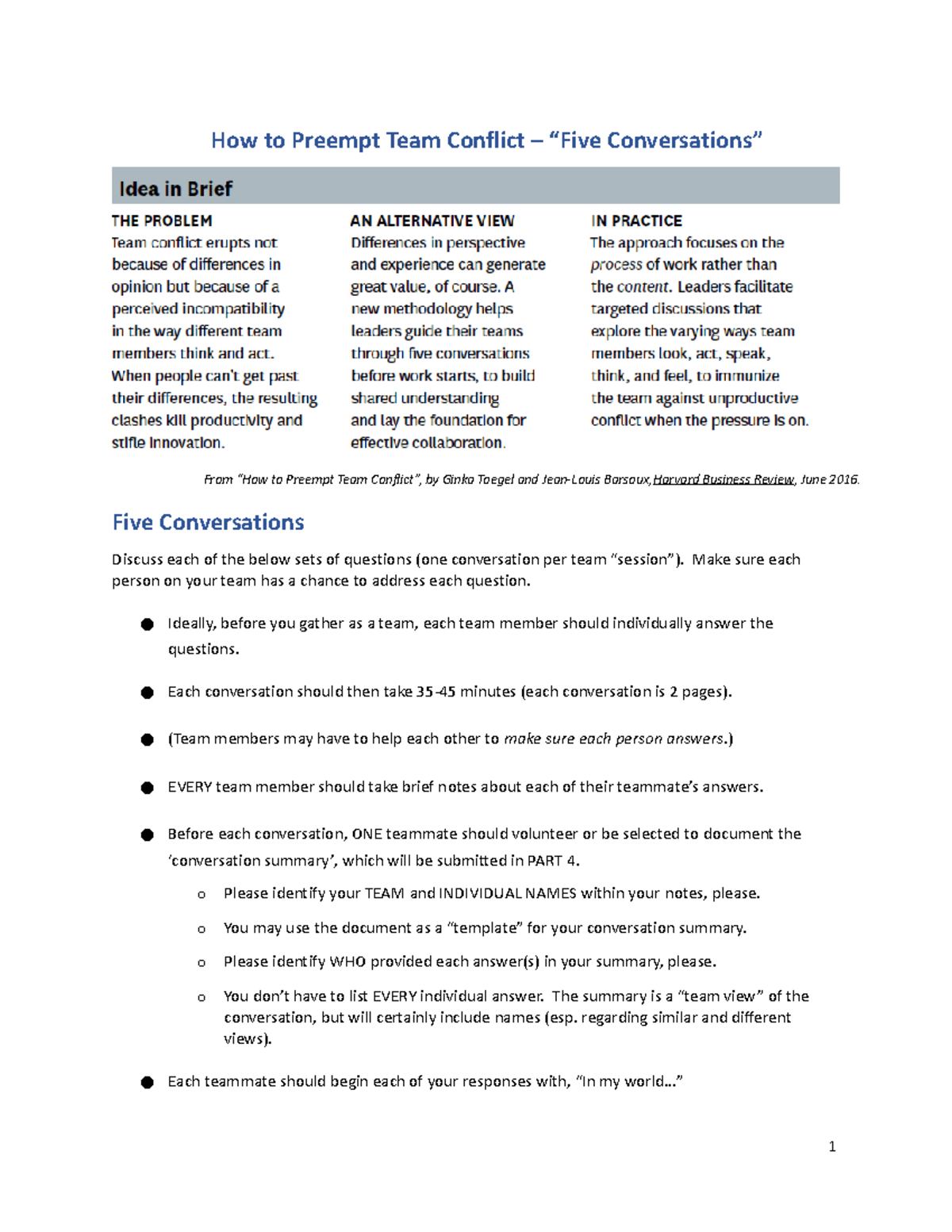 Five Conversations - Team Norming Session - How to Preempt Team ...
