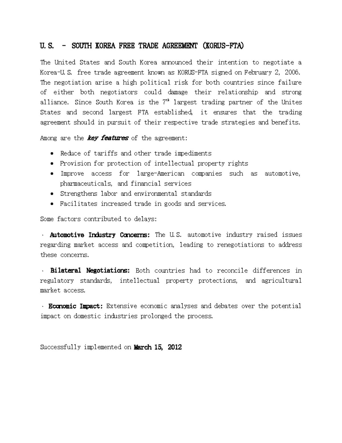 US- KORUS-Free trade agreement - U. – SOUTH KOREA FREE TRADE AGREEMENT ...