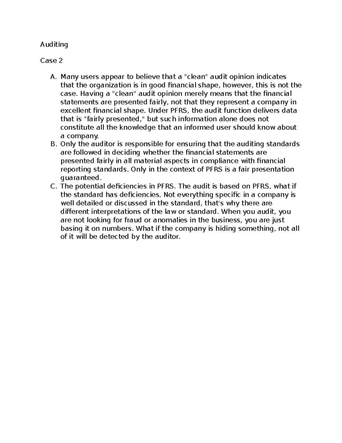 Auditing and assurance services_ Case 2 - Auditing Case 2 A. Many users ...