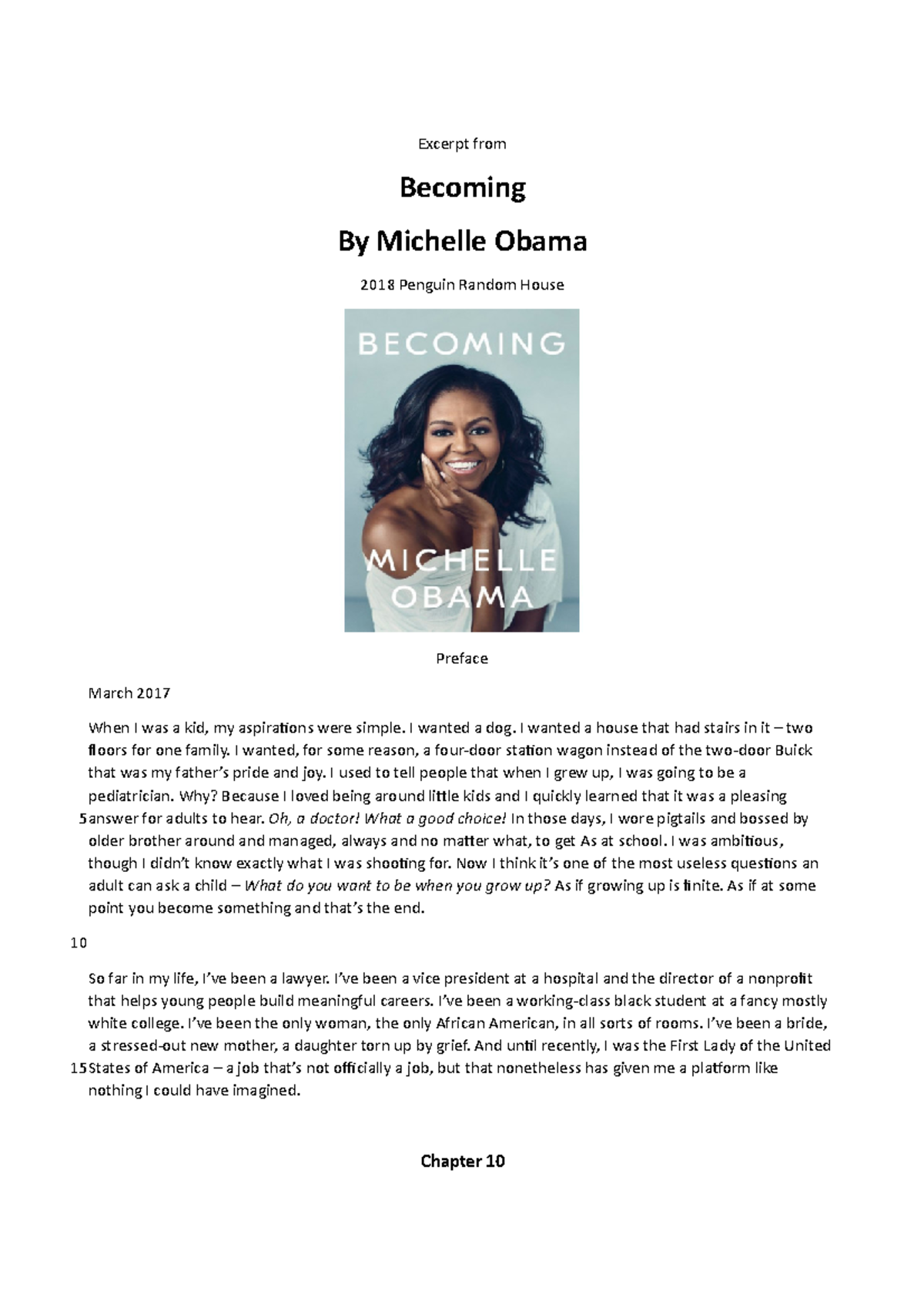 Becoming by Michelle Obama - Excerpt from Becoming By Michelle Obama ...