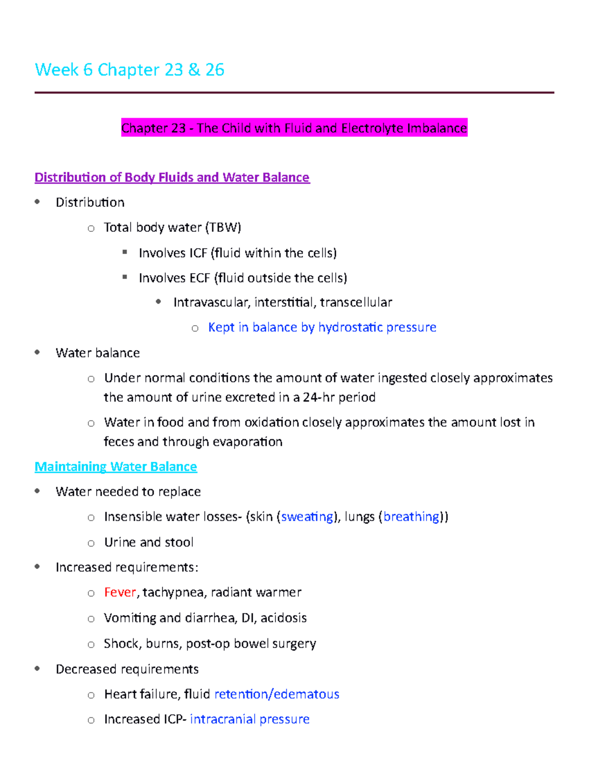 Week 6- Notes Ch 23 & 26 - Week 6 Chapter 23 & 26 Chapter 23 - The ...