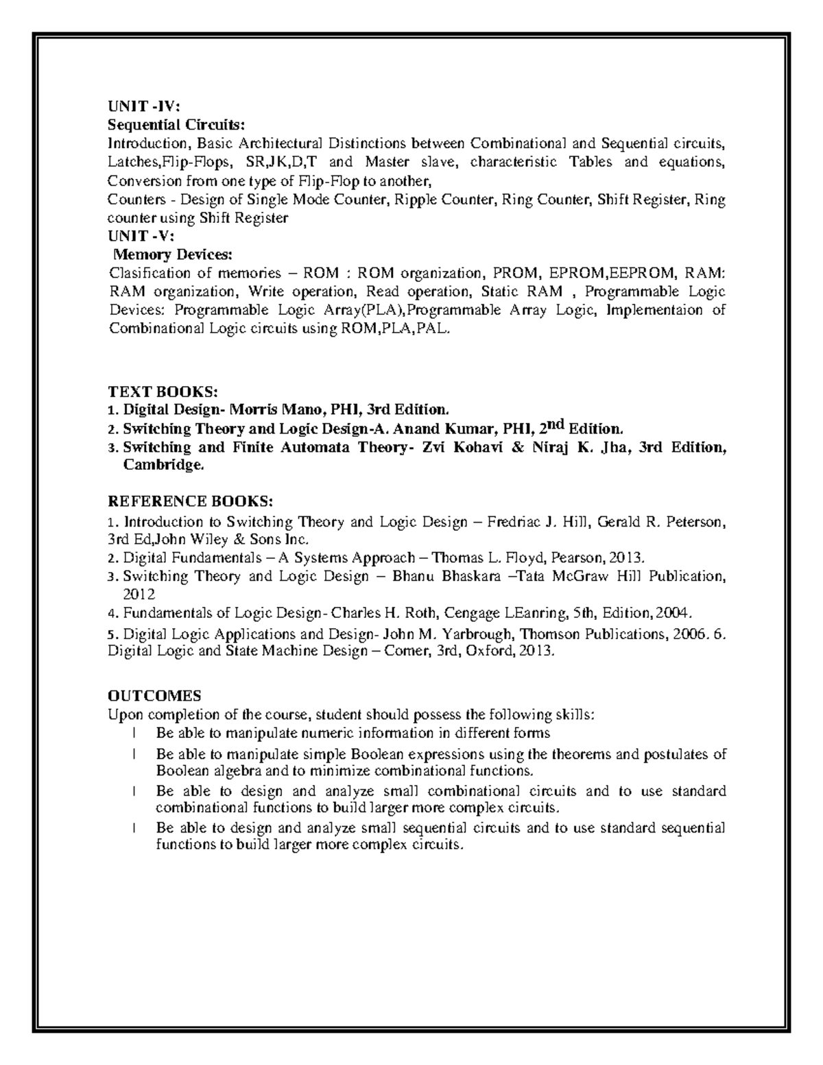 Digital Logic Design Unit Iv Sequential Circuits Introduction Basic Architectural