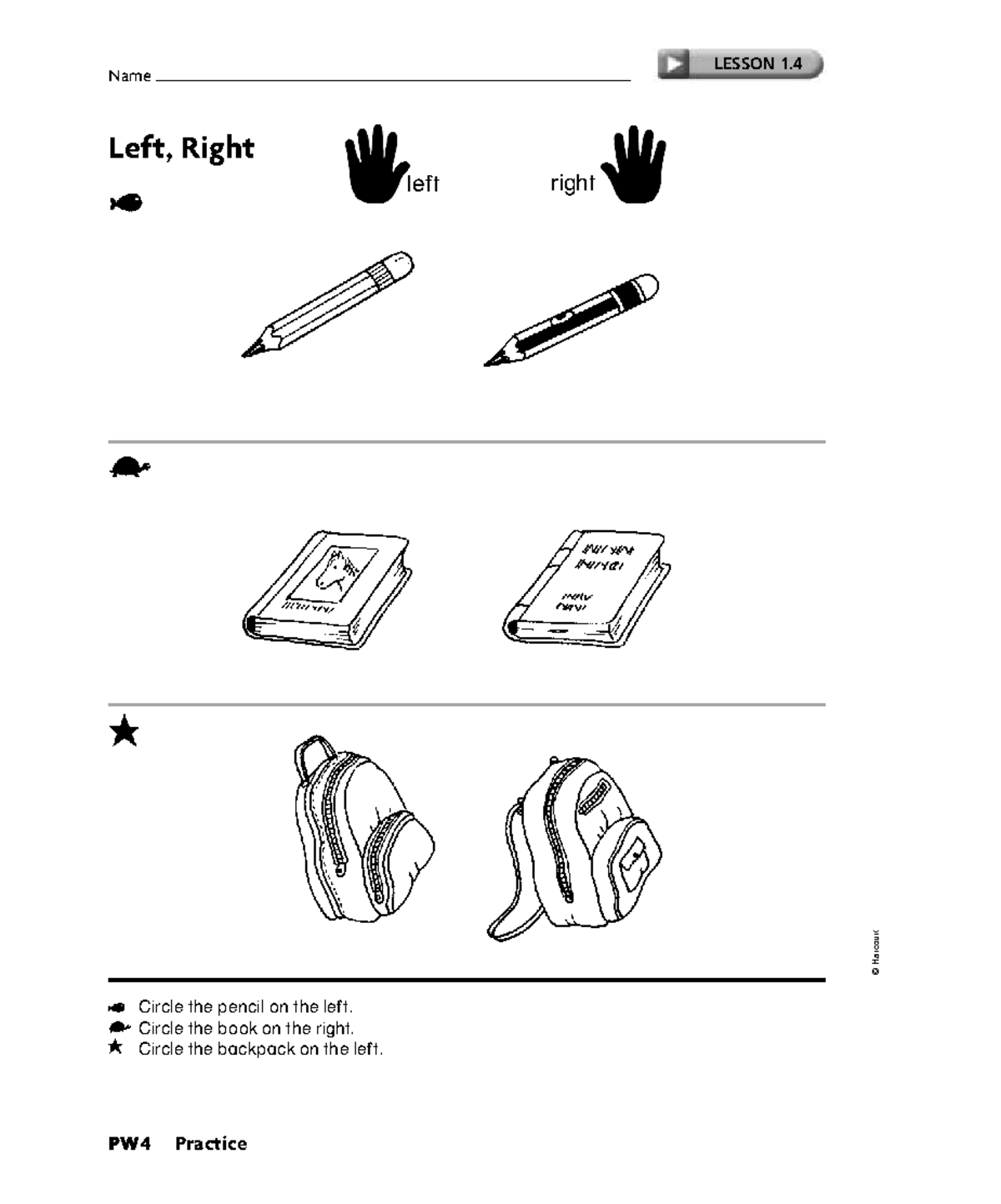 Hm Kc01l4pra - Practical - © Harcourt PW 4 Practice Left, Right Circle ...