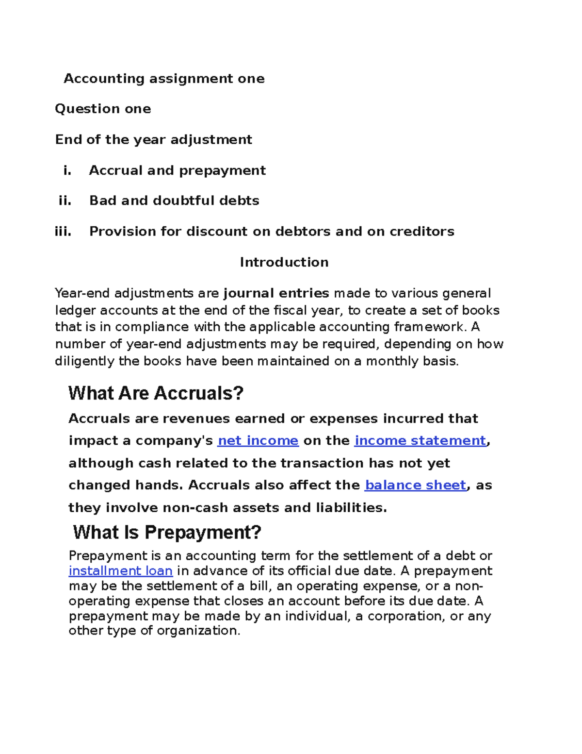 Accounting asignment - Lectures notes - Accounting assignment one ...