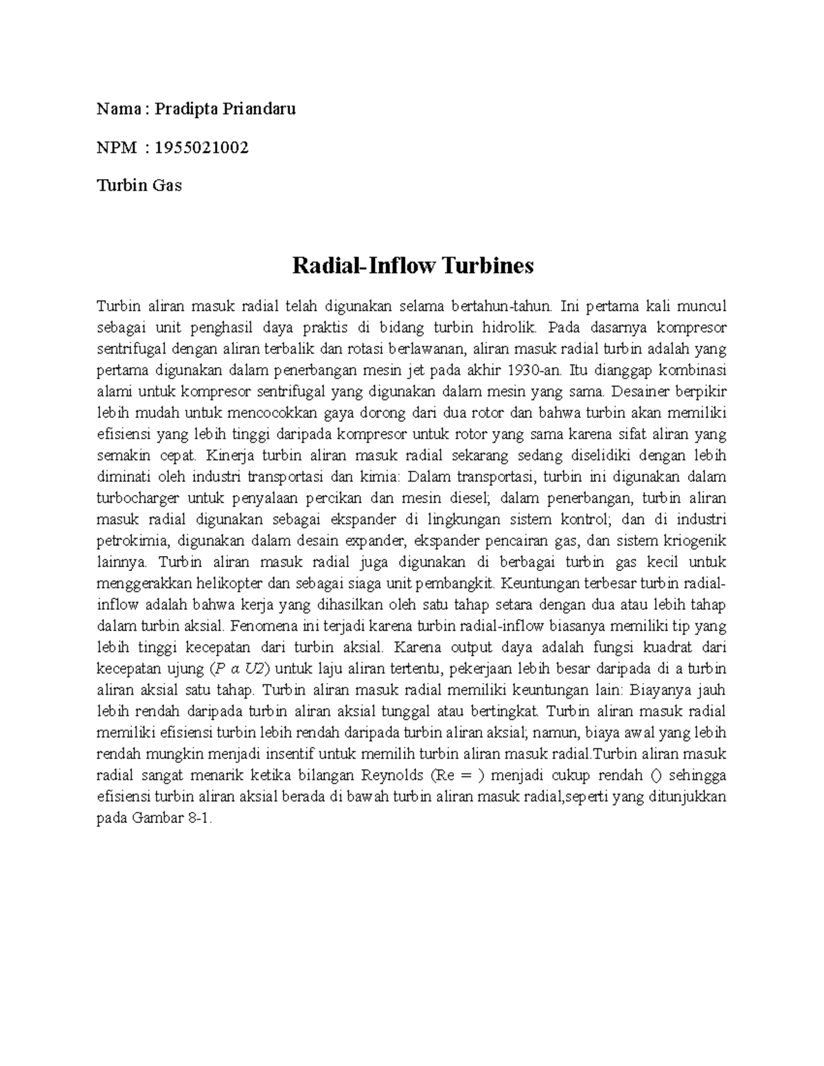 Pradipta Turbin gas translate 1 - Nama : Pradipta Priandaru NPM ...