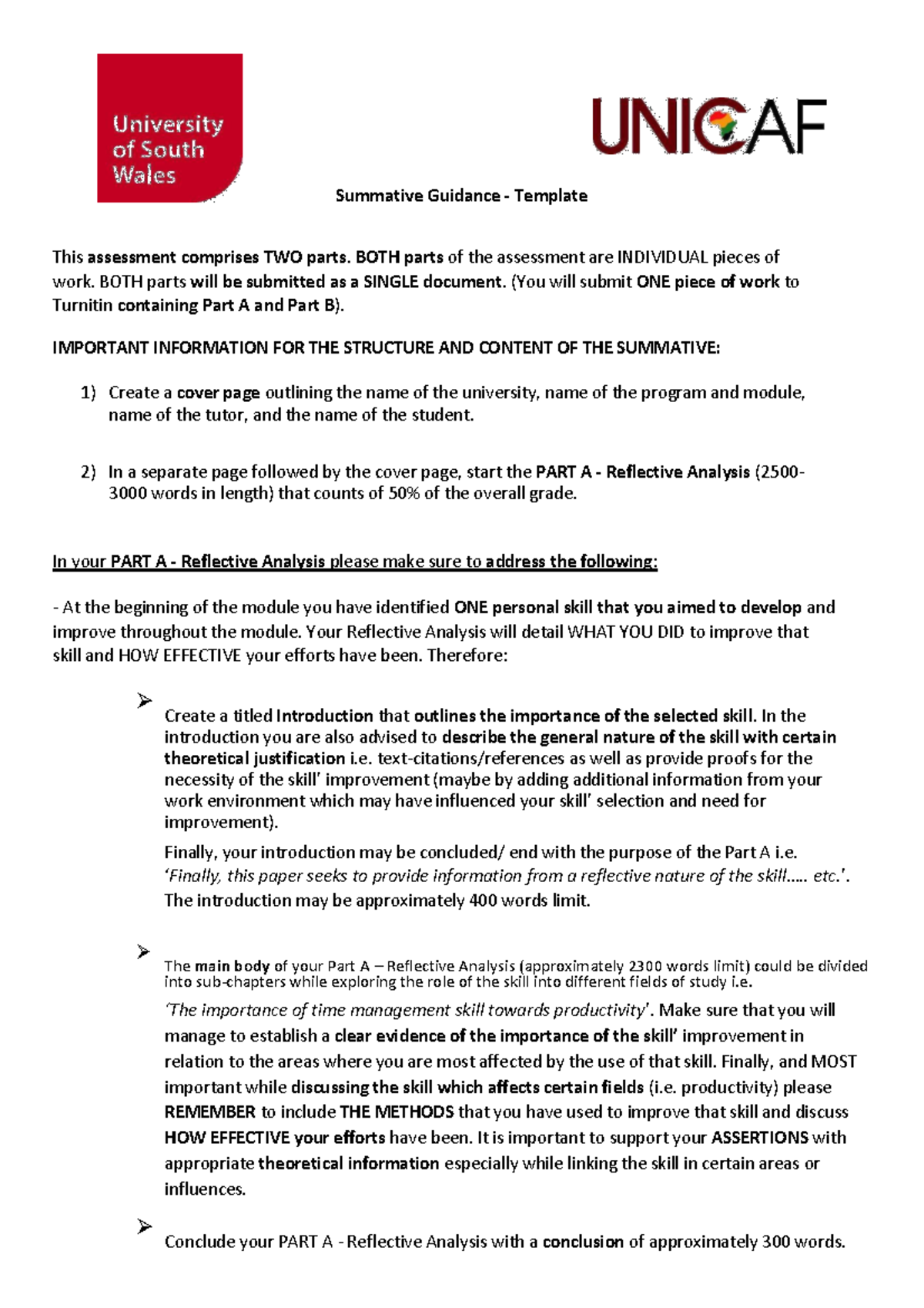 Summative Guidance - Template to be used for course - Summative ...