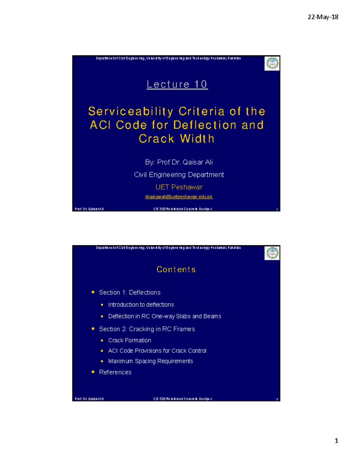 Lecutre 10-Serviceability Criteria of the ACI Code for Deflection and Crack Width Color ...