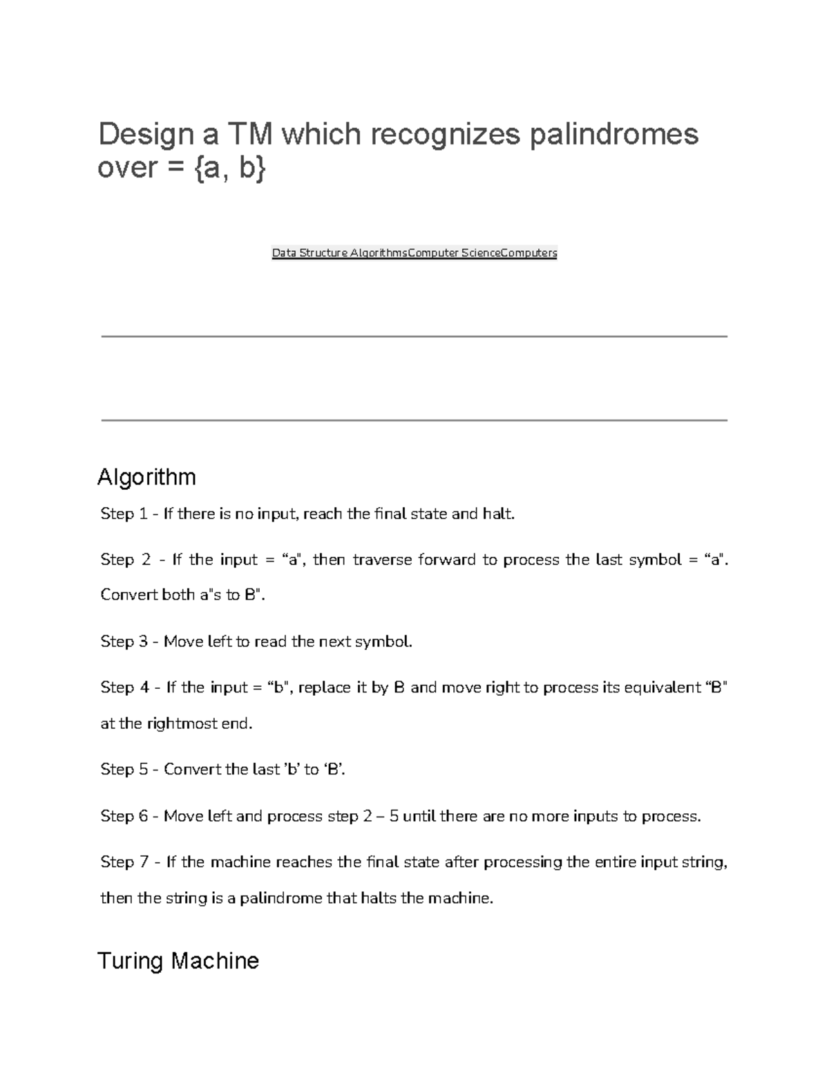 Question BANK – 4(Part 03) - Design a TM which recognizes palindromes ...