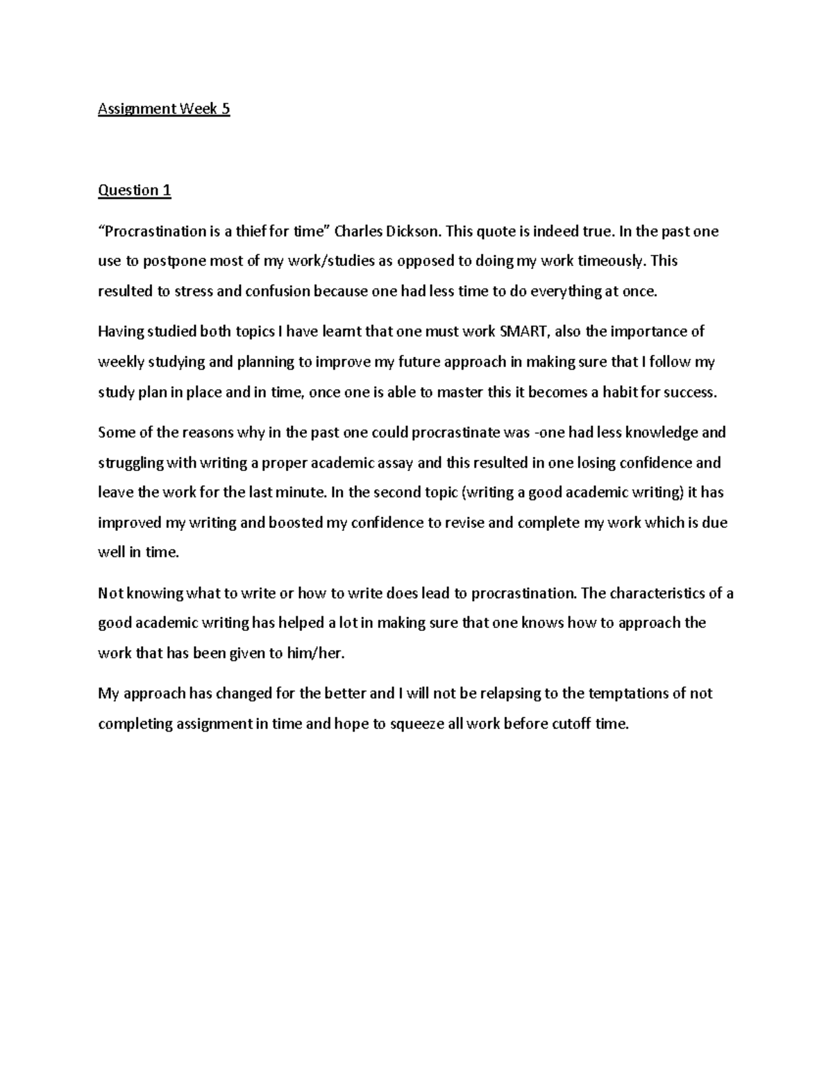 Assignment Week 5 - ESSAY - Assignment Week 5 Question 1