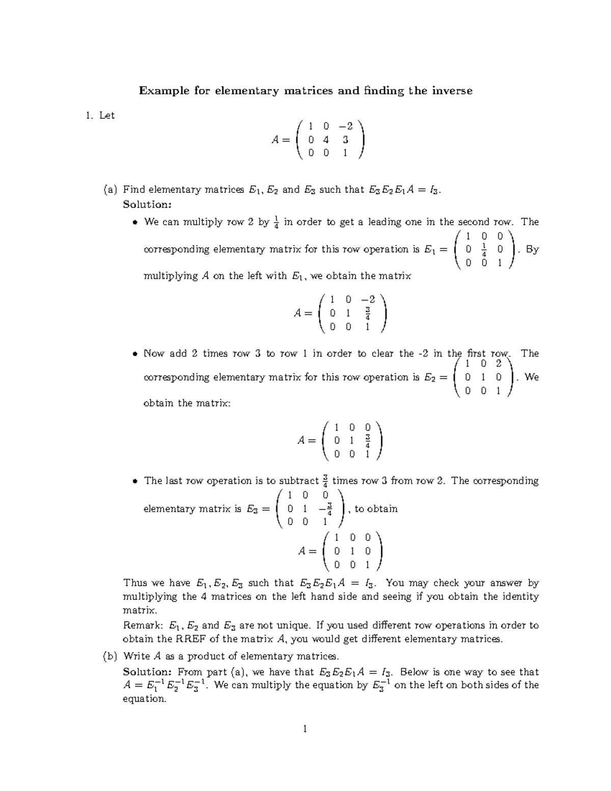 Elementary matrices 2 - Practice - Example for elementary matrices and ...