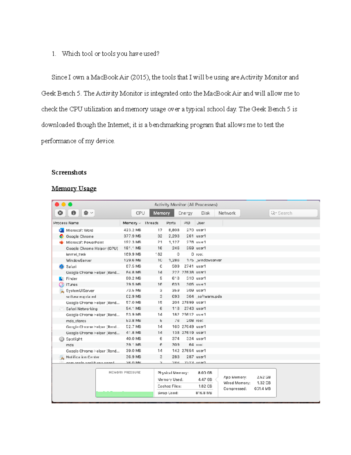 BTM ass2 - BTM assignment - Which tool or tools you have used? Since I own a MacBook Air (2015 ...