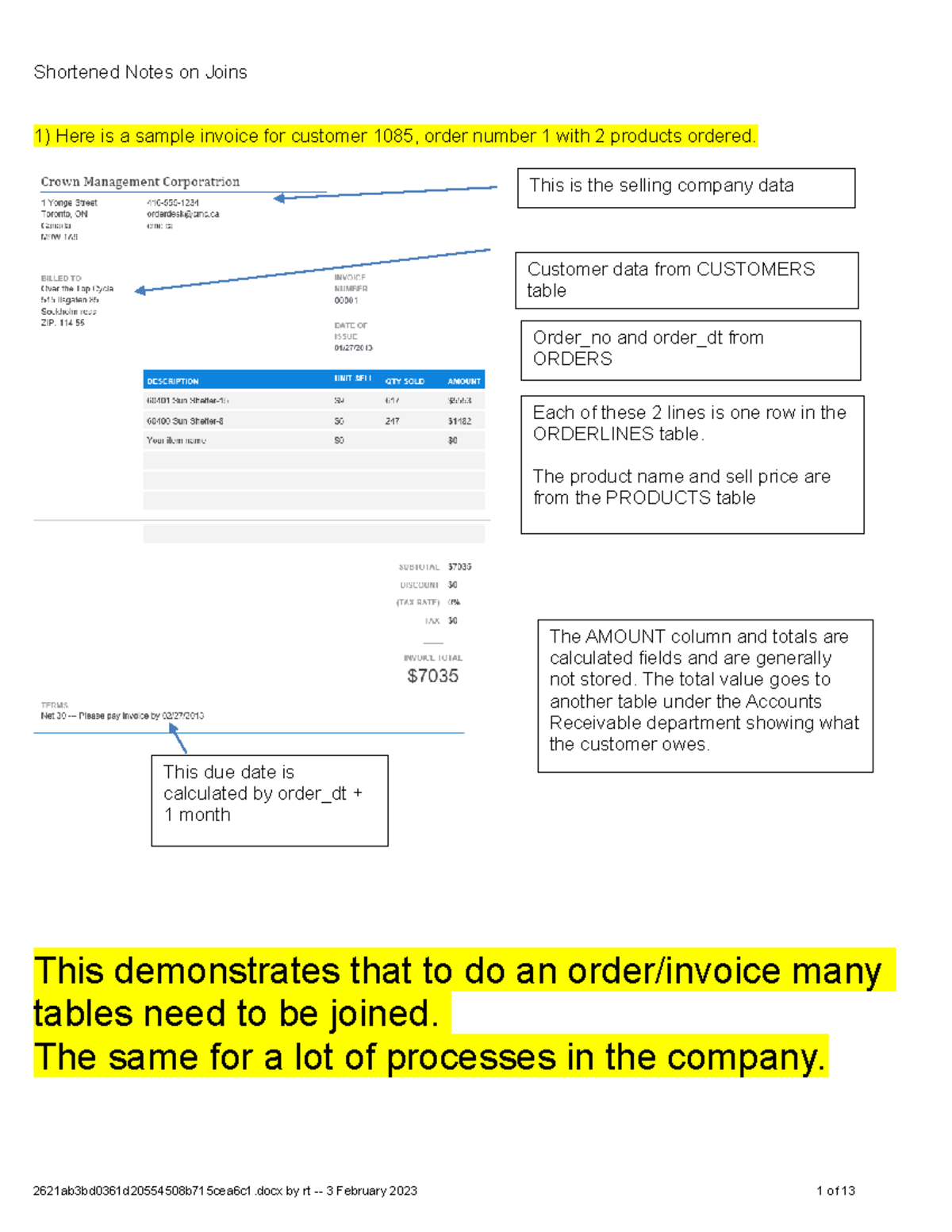 Les01C- Joins shortened notes-20213 - Shortened Notes on Joins Here is ...