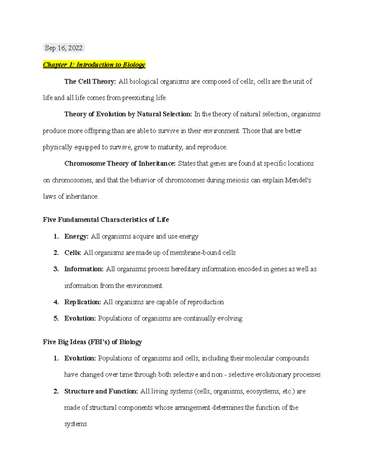 BIOL 160 Exam 1 Study Guide - Sep 16, 2022 Chapter 1: Introduction to ...