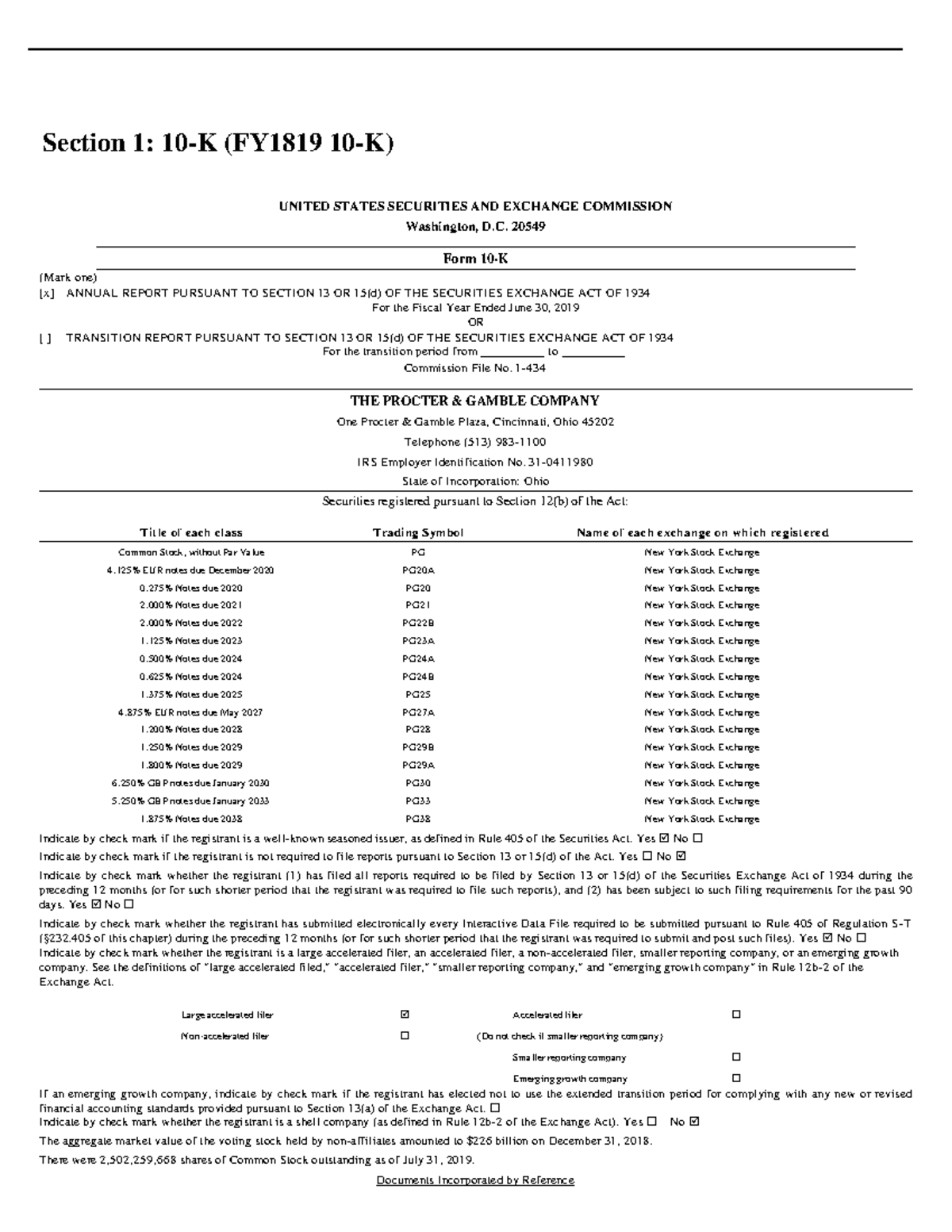PG-10K-2019 0630 - PG 10K Summary Completed - (Mark one) For the Fiscal ...