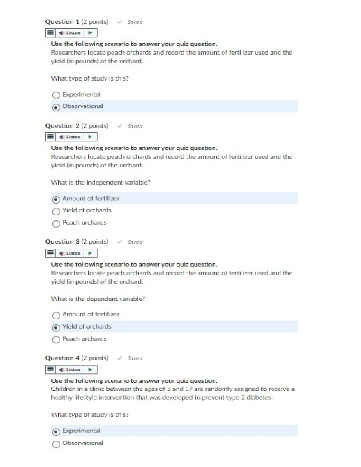 Module 5 quiz - Question 1 (2 points) Saved I Listen Use the following ...