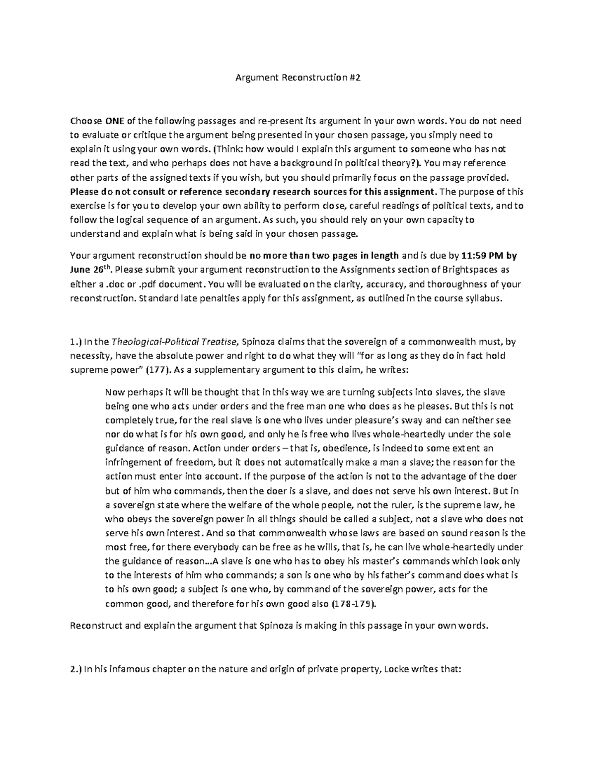 Argument Reconstruction #2 Assignment Sheet - Argument Reconstruction # Choose ONE of the ...