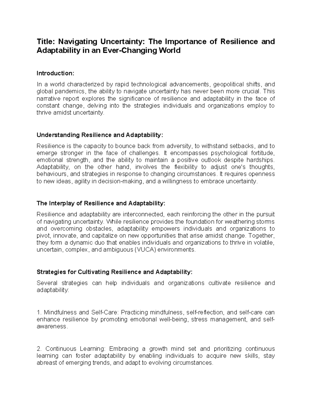 Narrative Report 01 - afrgfwsg - Title: Navigating Uncertainty: The ...