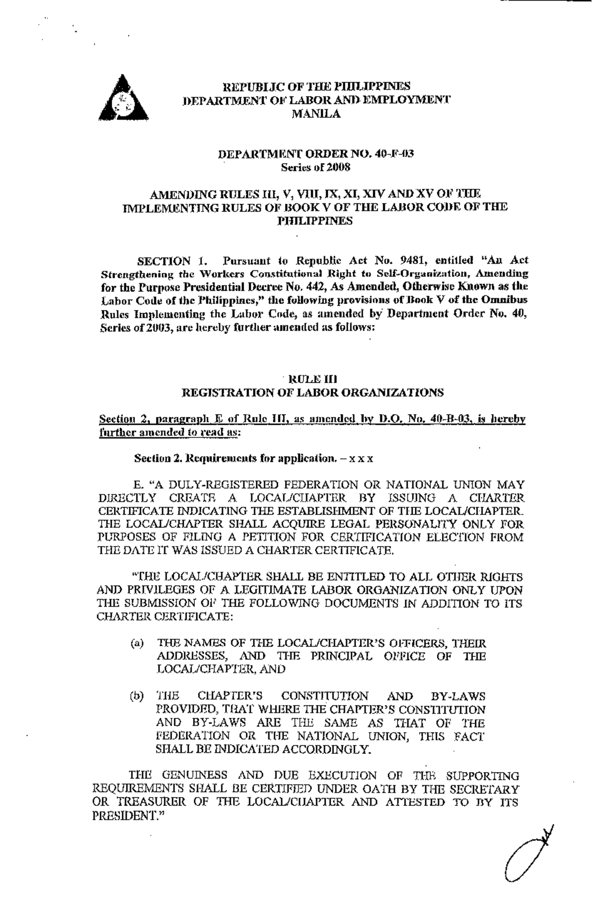 Do 40-f-03 s2008 - department order - Juris Doctor - Studocu