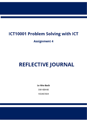 ICT10001 Reflective journal template - ICT10001 Problem Solving with ...