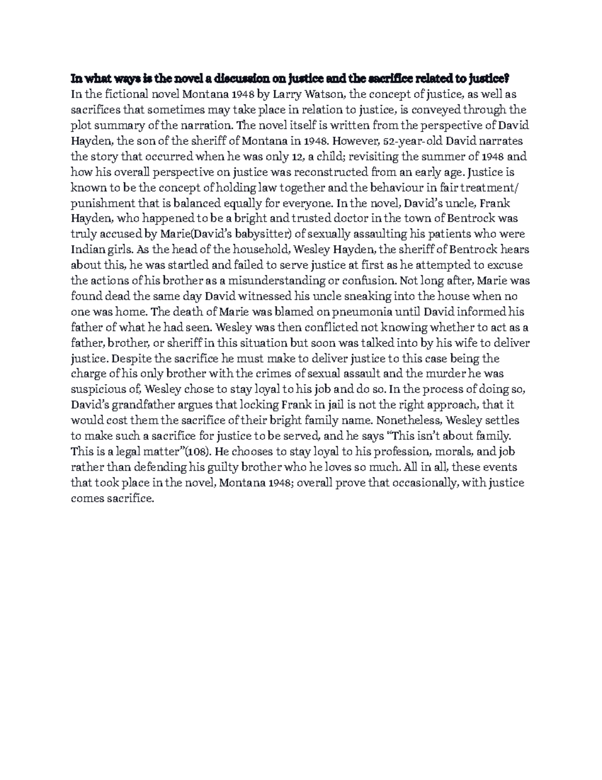Montana 1948 Final Extended Discussion Question - In what ways is the ...