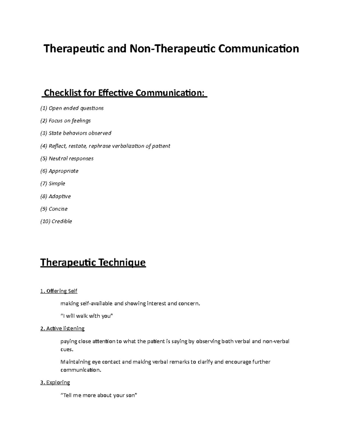 Therapeutic and Non - Communication - Therapeutic and Non-Therapeutic ...