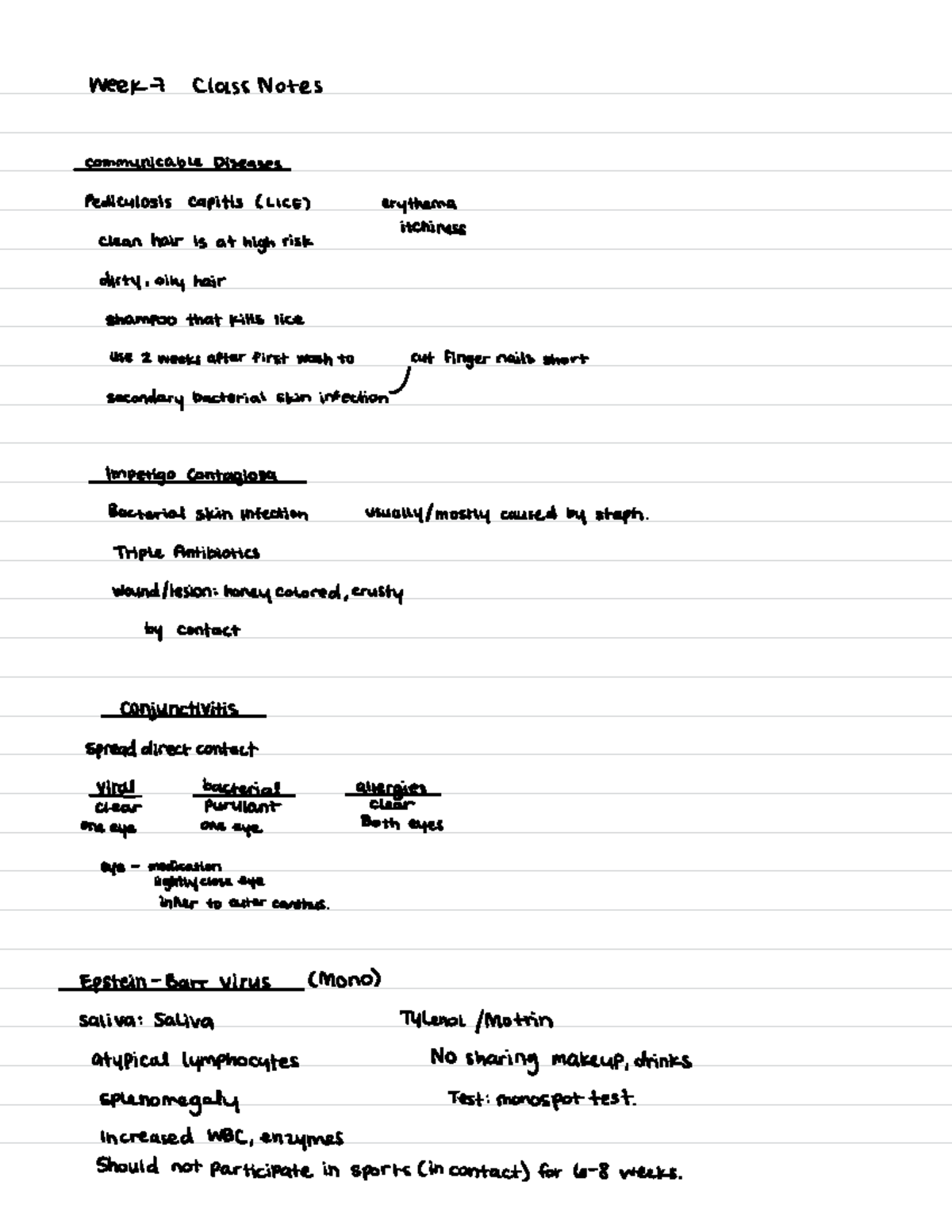 Week 7 Class Notes - N/A - week ClassNotes Communicable Diseases ...