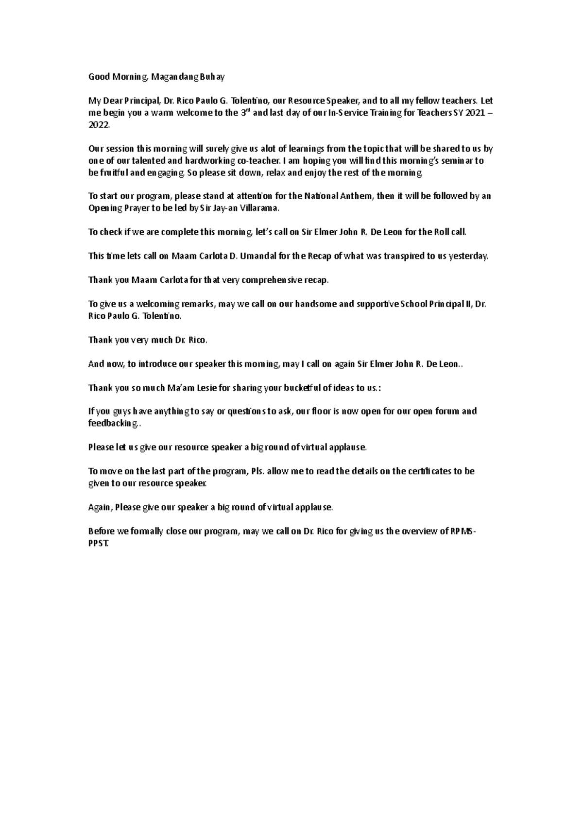 Script Seminar - mjk - Good Morning, Magandang Buhay My Dear Principal ...