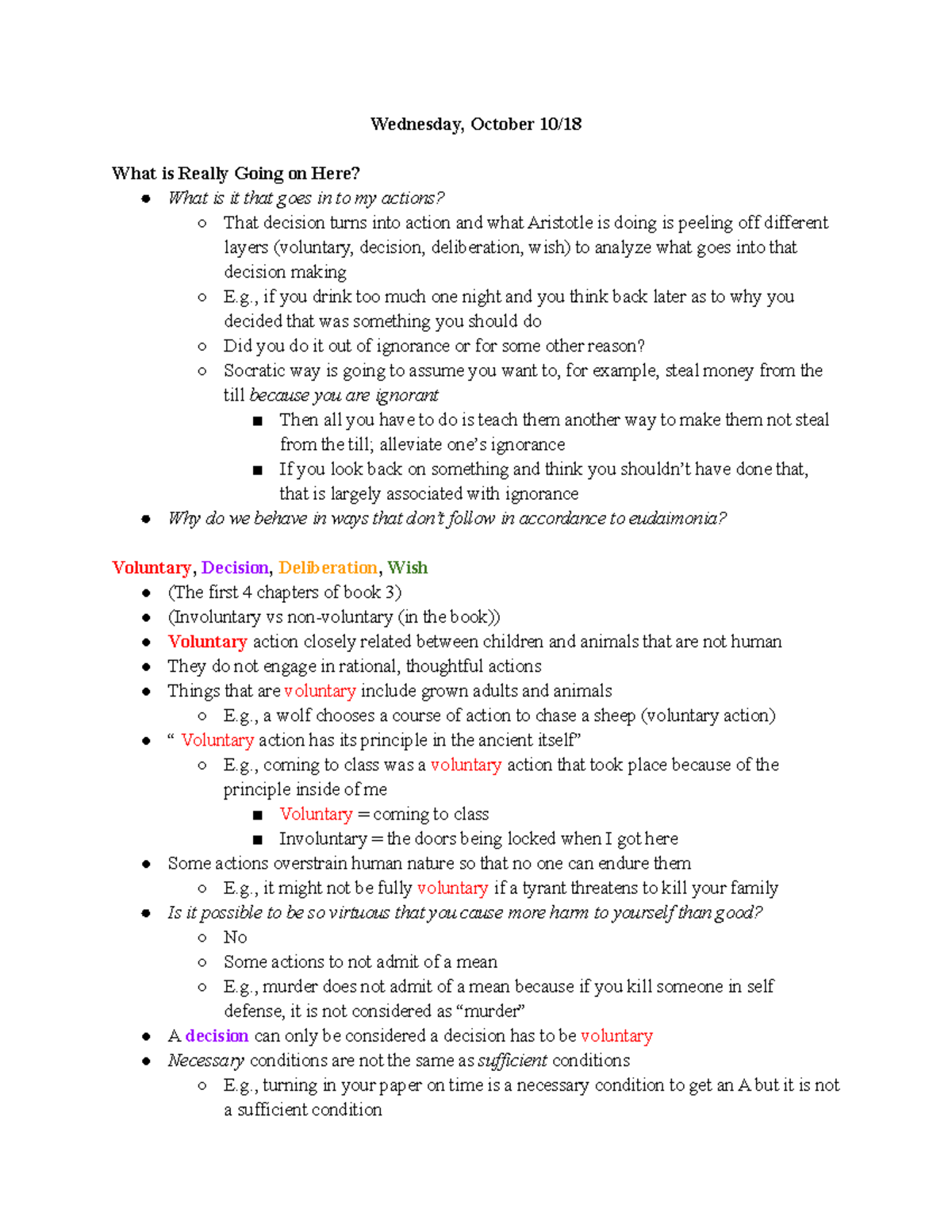 Eudaimonistic Behaviours - PHIL 101 - Wednesday, October 10/18 What is ...