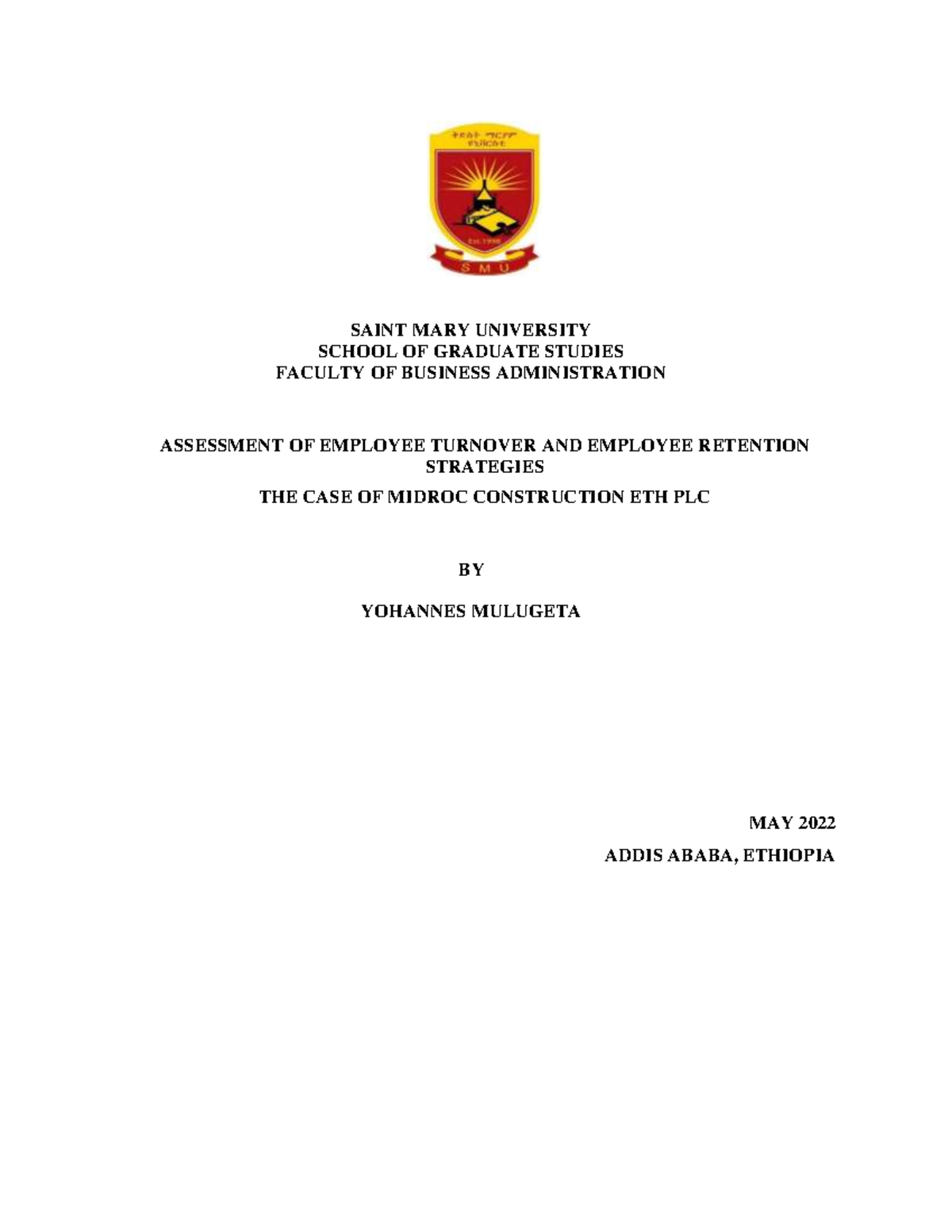 Thesis revised- Yohanes Mulugeta- Full - June, 2022 - SAINT MARY ...