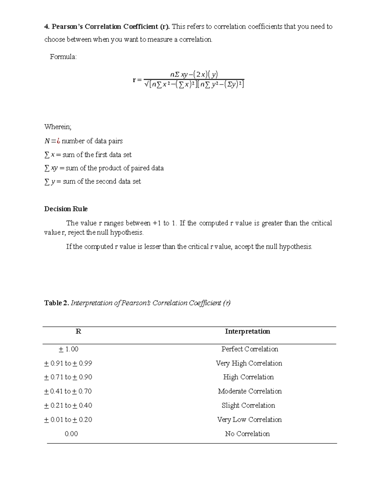C2-haha - 4. Pearson’s Correlation Coefficient (r). This refers to ...