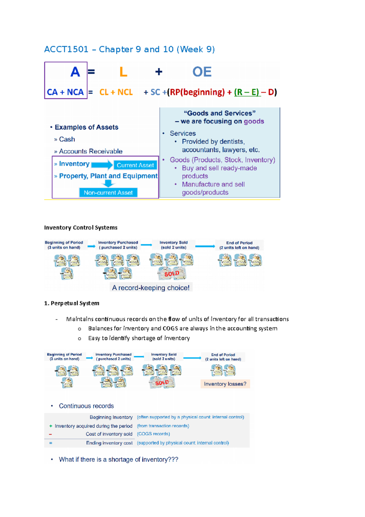 Chapter 9 and 10 - ACCT1501 – Chapter 9 and 10 (Week 9) Inventory ...