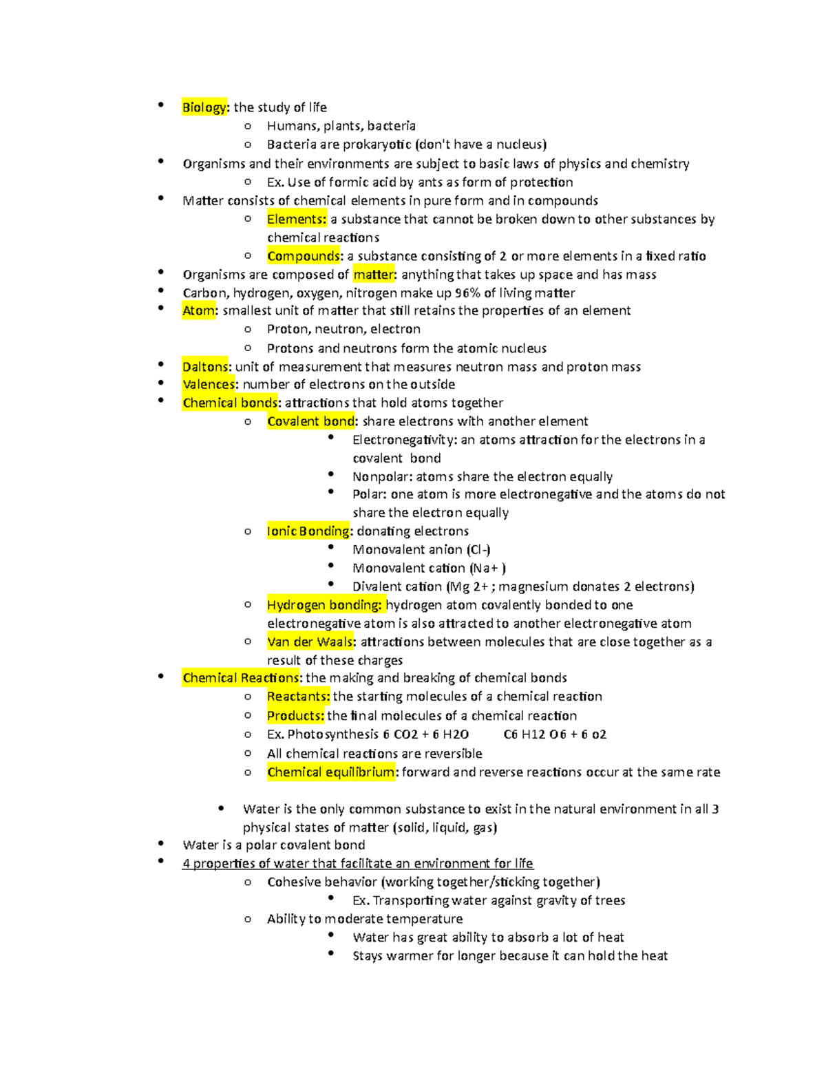 BIO 111 Lecture Notes - Biology: the study of life o Humans, plants ...