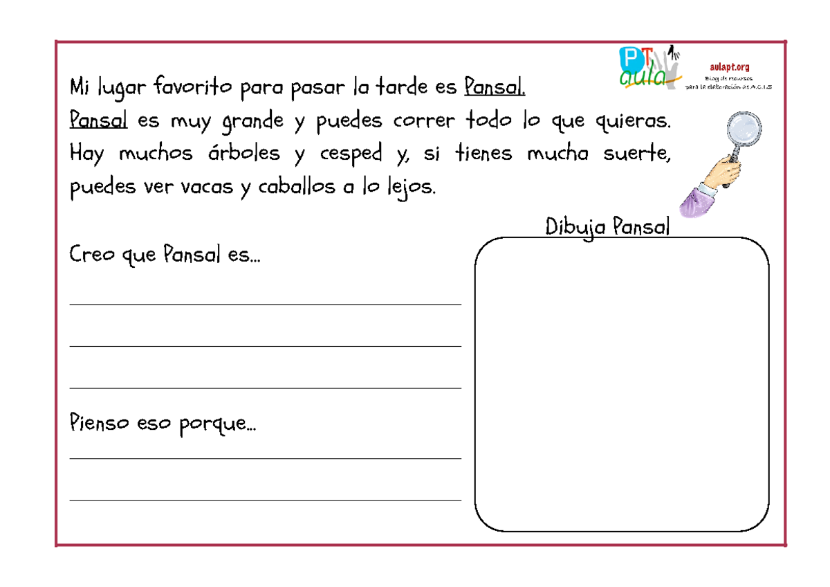 Inferencias textos cortos 1 - Mi lugar favorito para pasar la tarde es ...