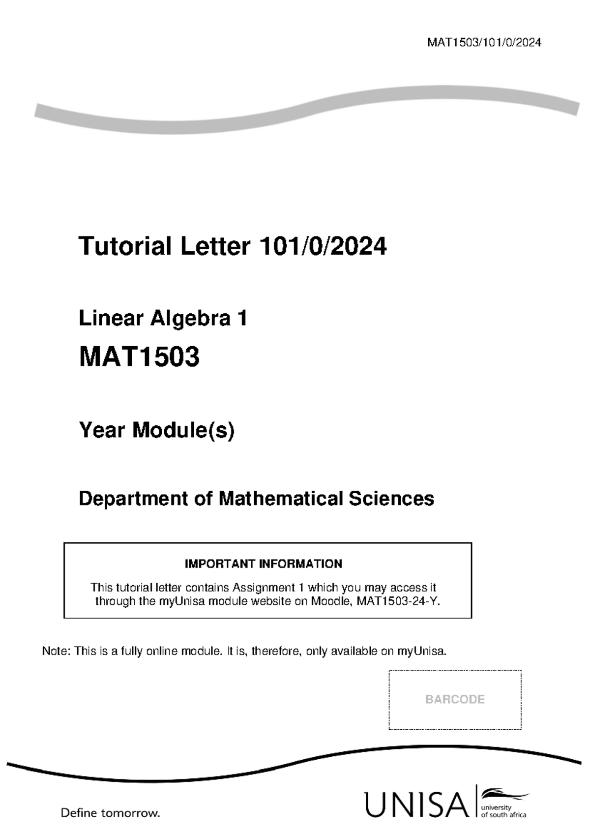 TL101 0 2024 Assignment 2 MAT1503 - MAT1503/101/0/ Tutorial Letter 101 ...
