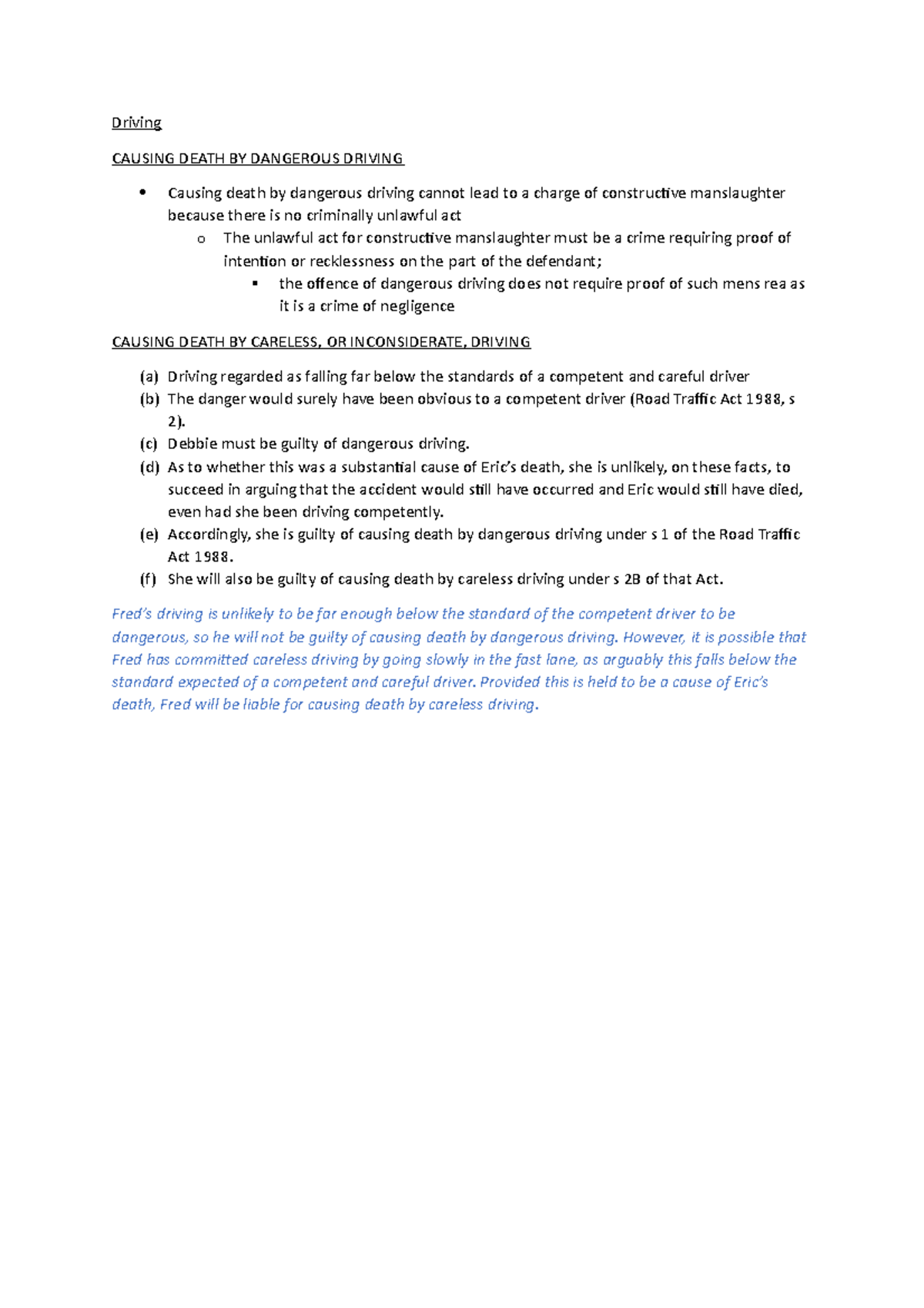 Dangerous Driving Summary - Driving CAUSING DEATH BY DANGEROUS DRIVING ...