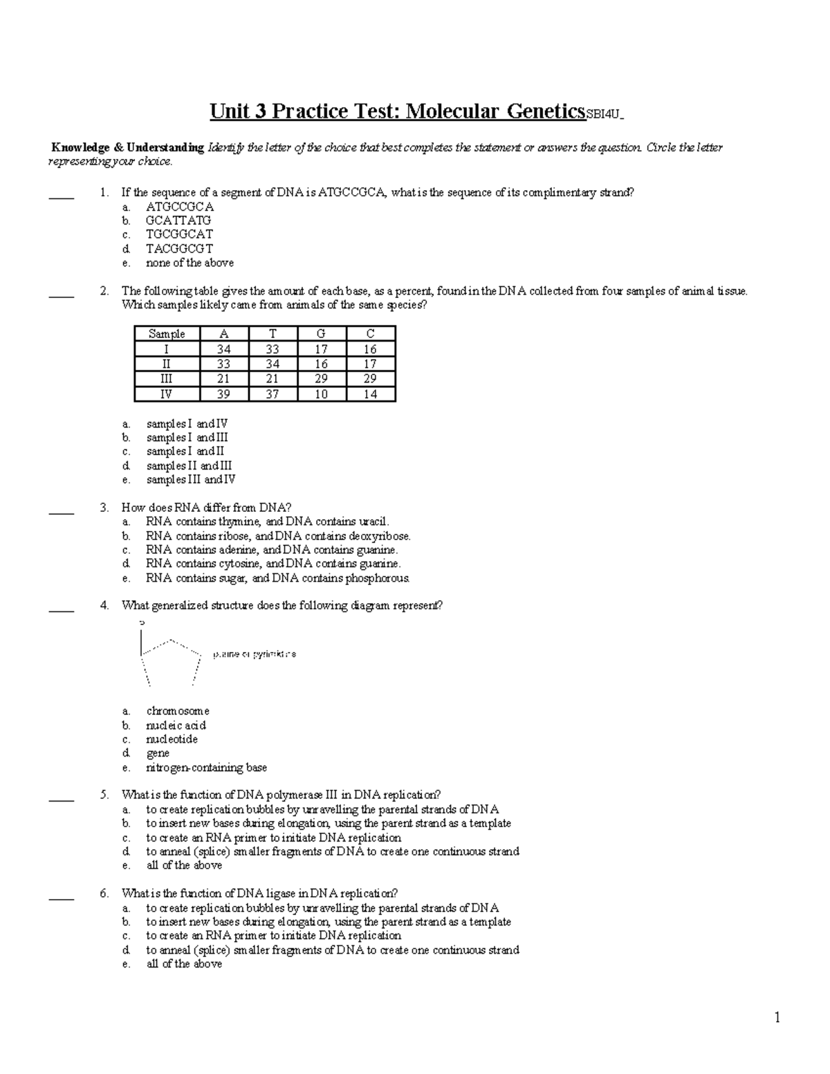 Unit 3 Practice Test - Molecular Genetics 2023 - Unit 3 Practice Test ...