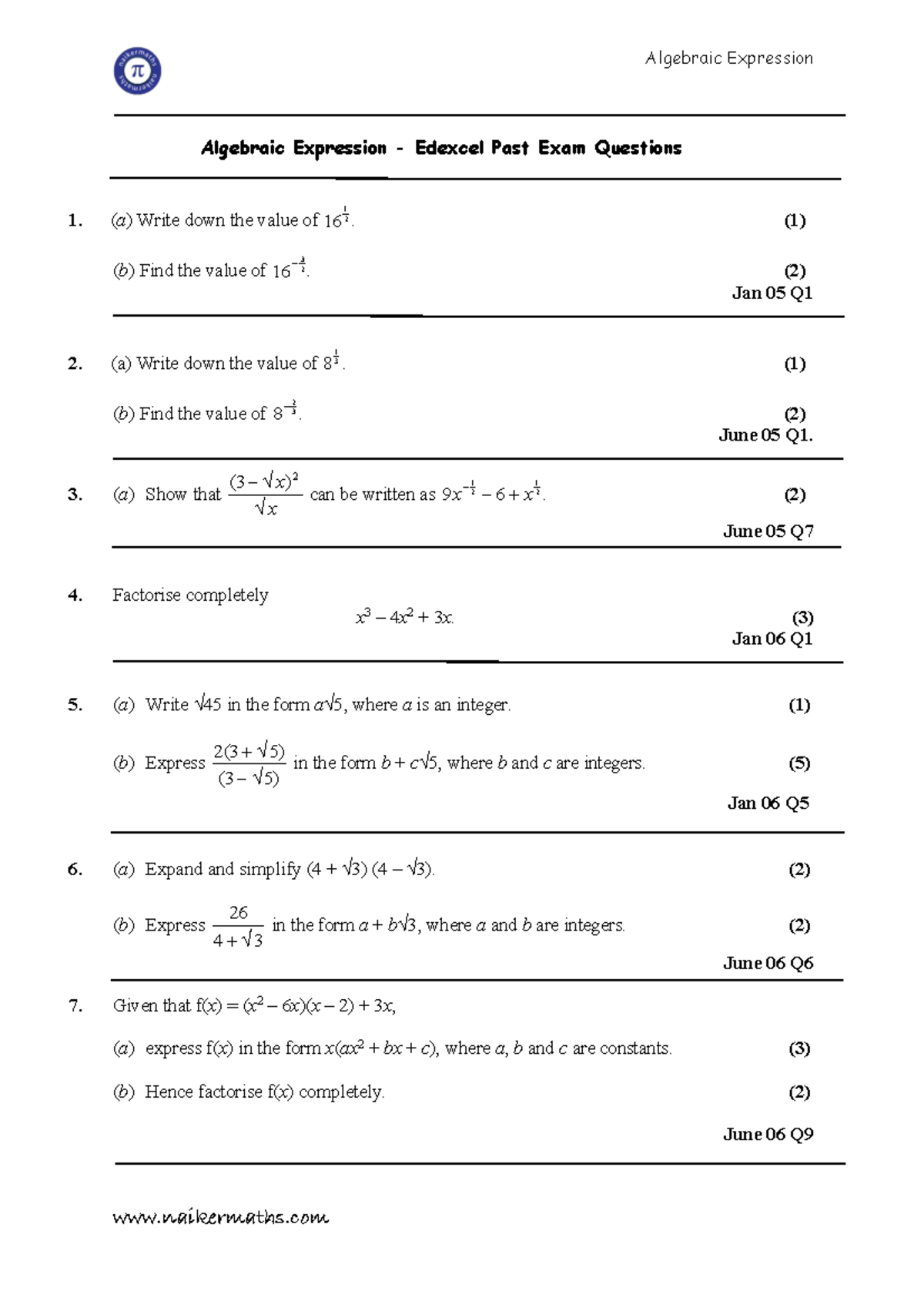 Algebraic-Expressions - naikermaths! !!! Algebraic Expression - Edexcel ...