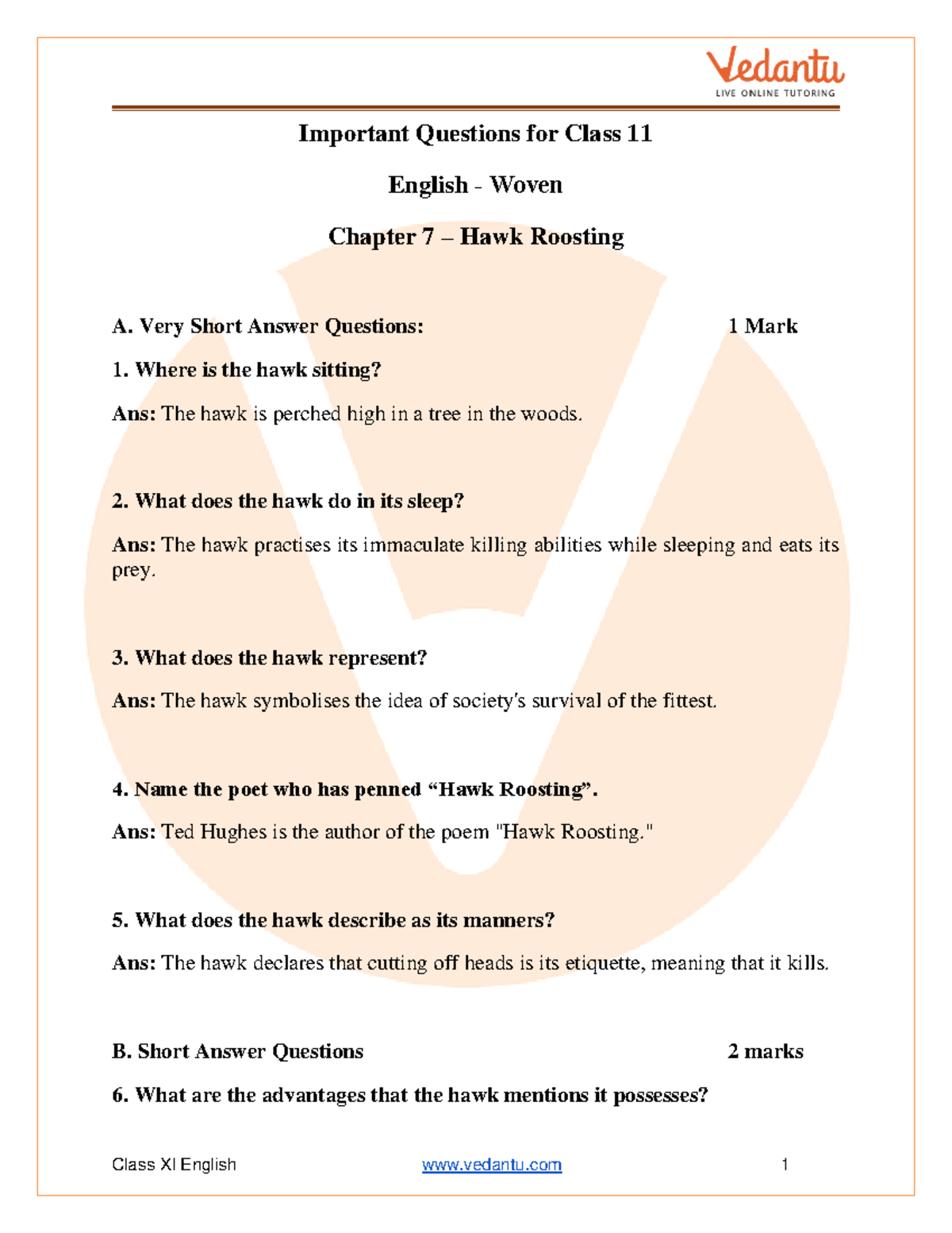 Important questions class 11 english woven words chapter 7 poem - Important Questions for Class ...