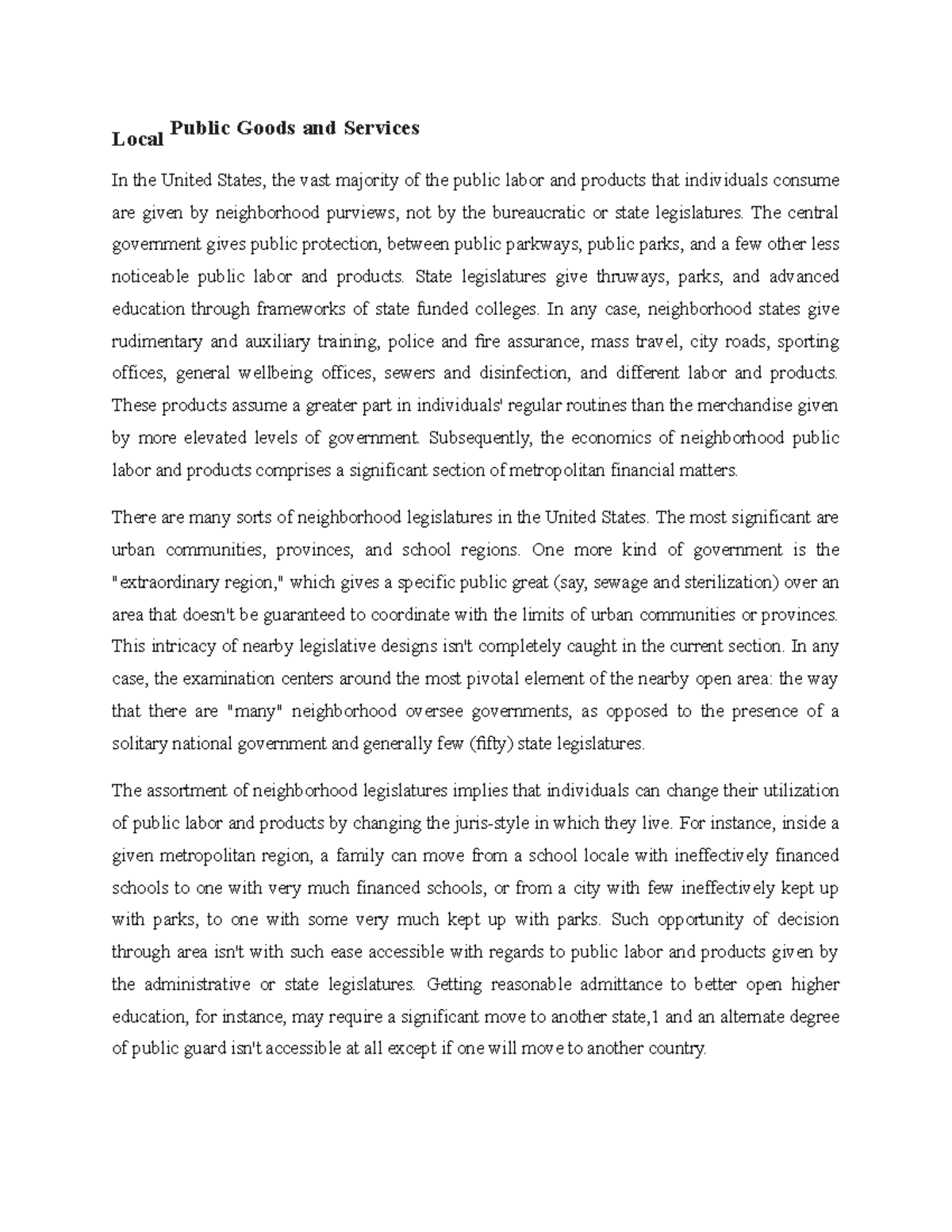 Local Public Goods and Services - The central government gives public ...