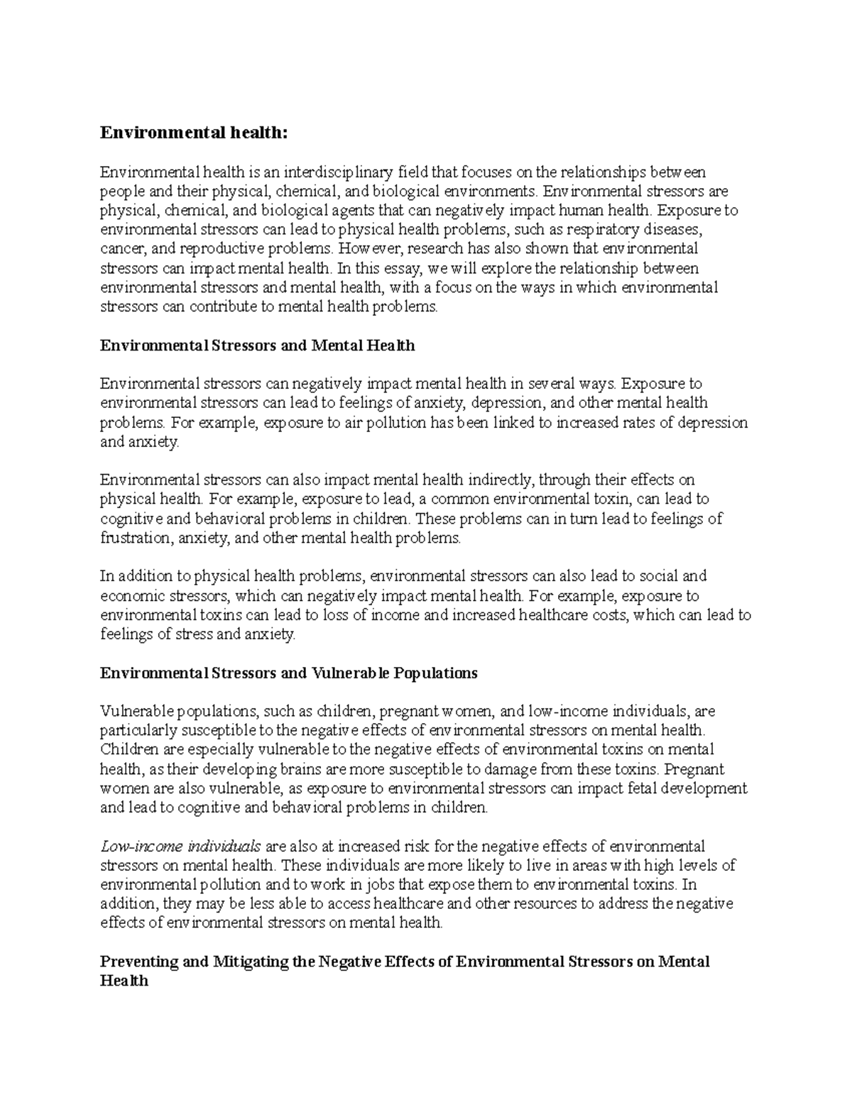 Assignment 1 - Environmental health: Environmental health is an ...