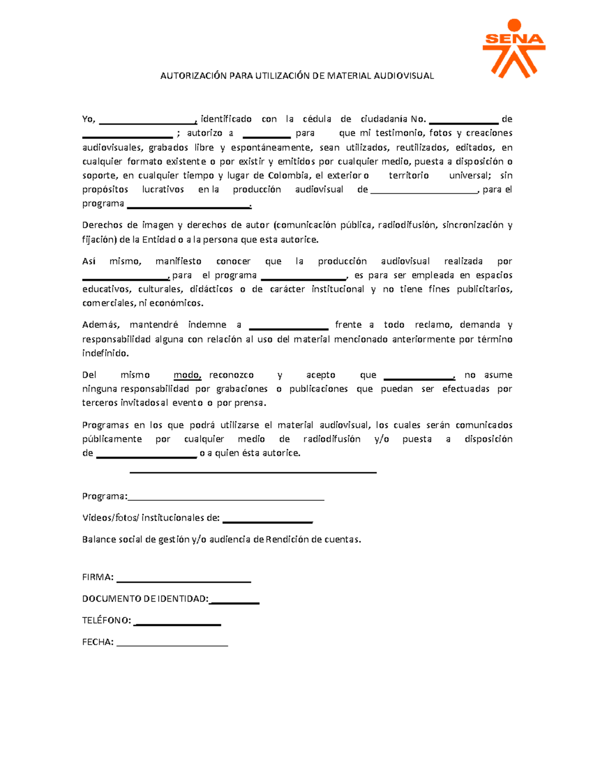 AutorizacióN PARA UtilizacióN DE Material Audiovisual - AUTORIZACIÓN ...