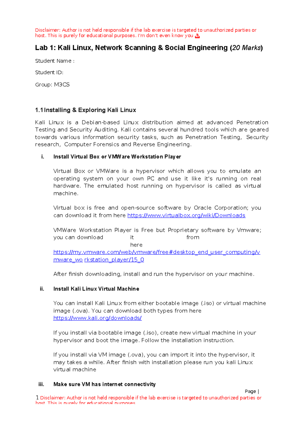 LAB 1 - Kali Linux, Network Scanning Social Engineering - Page | 1 ...