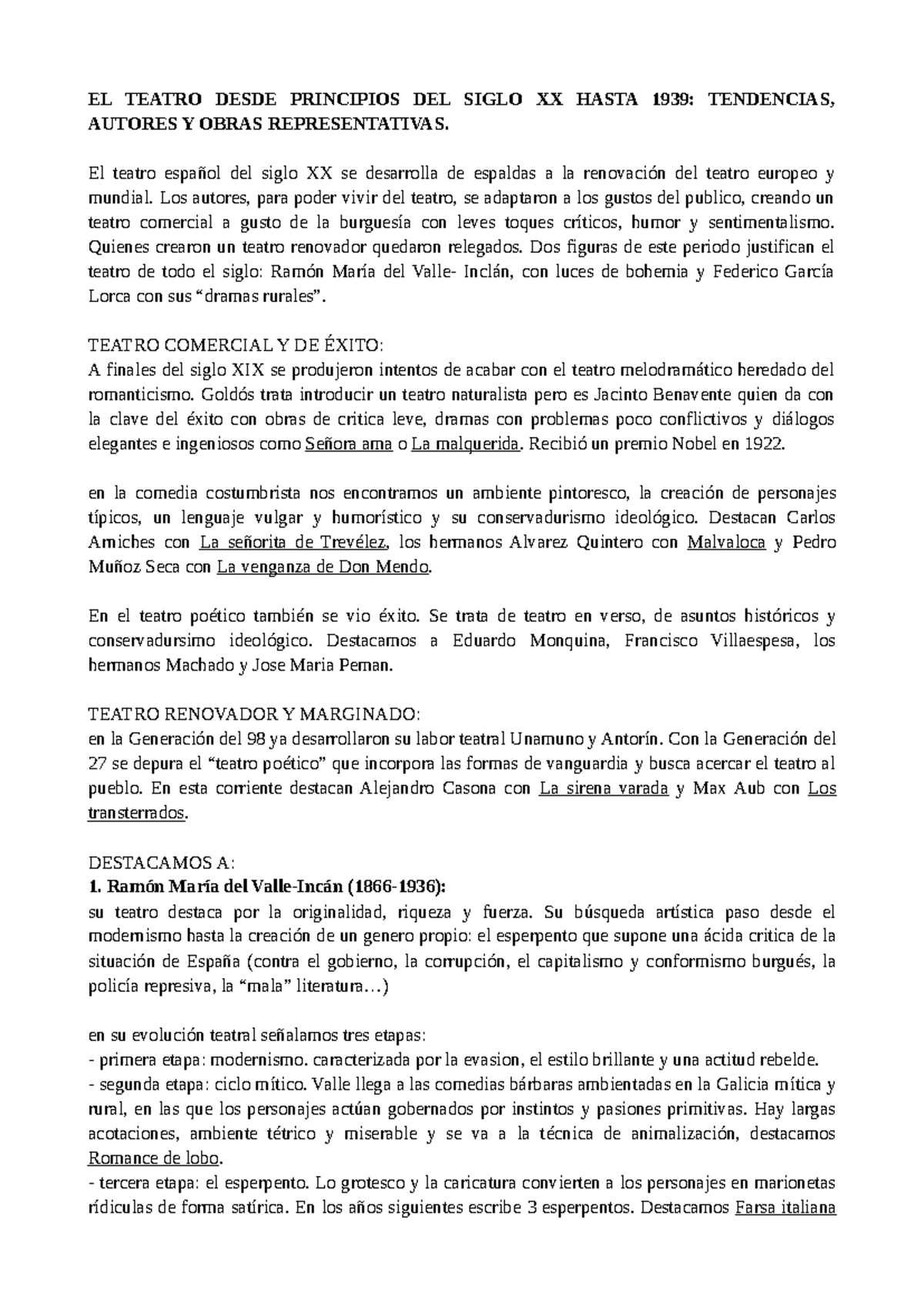 TEMA 1 Teatro Lengua 2 BACH - EL TEATRO DESDE PRINCIPIOS DEL SIGLO XX ...