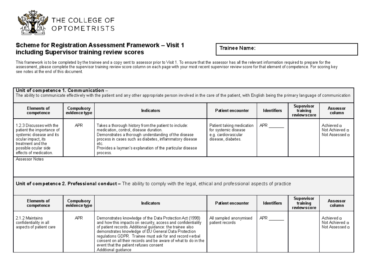 Download - ... - Scheme for Registration Assessment Framework – Visit 1 ...